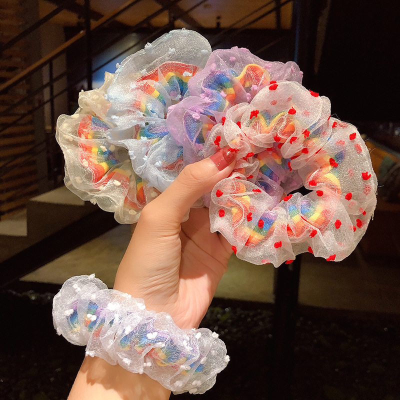 Wholesale new rainbow mesh yarn large intestine hair ring korean style ...