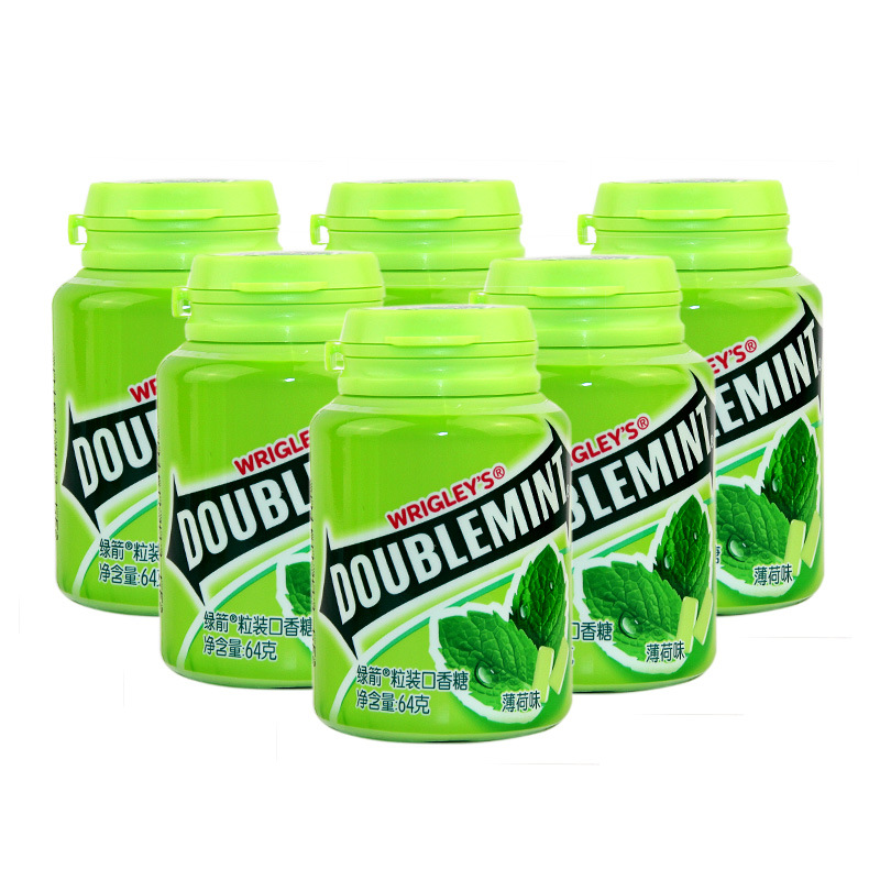 箭牌绿箭口香糖瓶装56g*6瓶约40粒薄荷绿茶味清新口气办公室零食-阿里巴巴