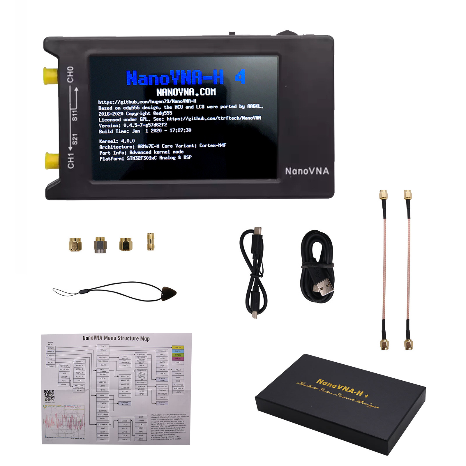 1.5GHz 4寸矢量大屏网络分析仪 Hugen版 NanoVNA-H4 天线 短波-阿里巴巴