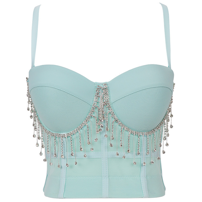 Women girls singer gogo dancers jazz dance diamond tassels bra tops ...
