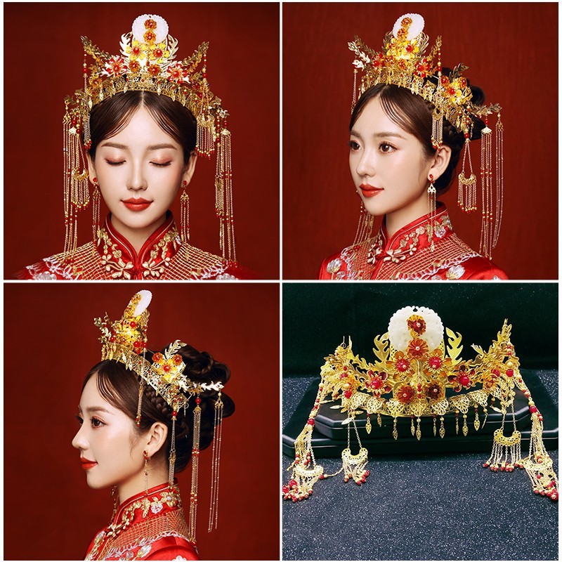 Bride Xiuhe Headdress Phoenix Crown Headdress Ancient Chinese Wedding ...