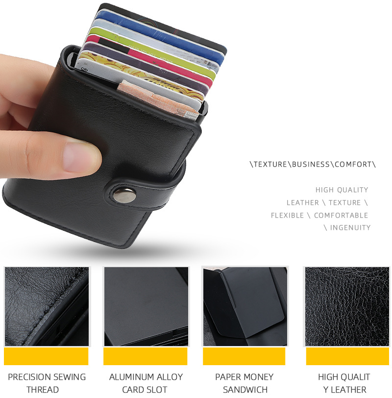 Billetera RFID Hombre Tarjetero Billetera de Aluminio Antirrobo Broche ...