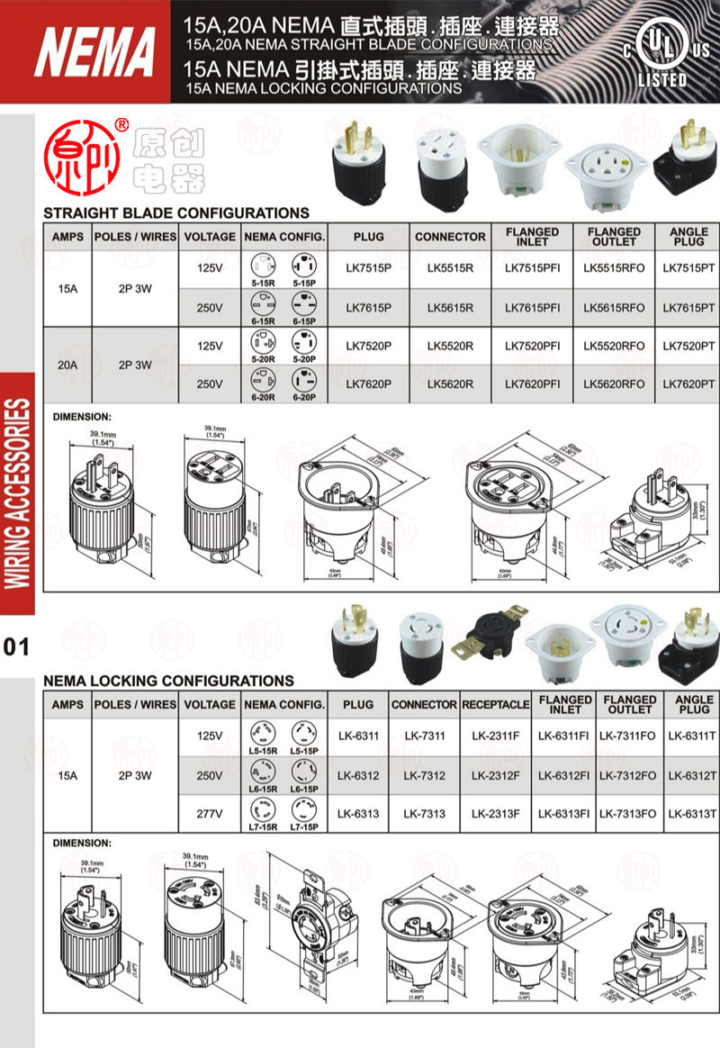 NEMA 5-15P 125V15A 美标工业电源插头 LK7515P防触电-阿里巴巴