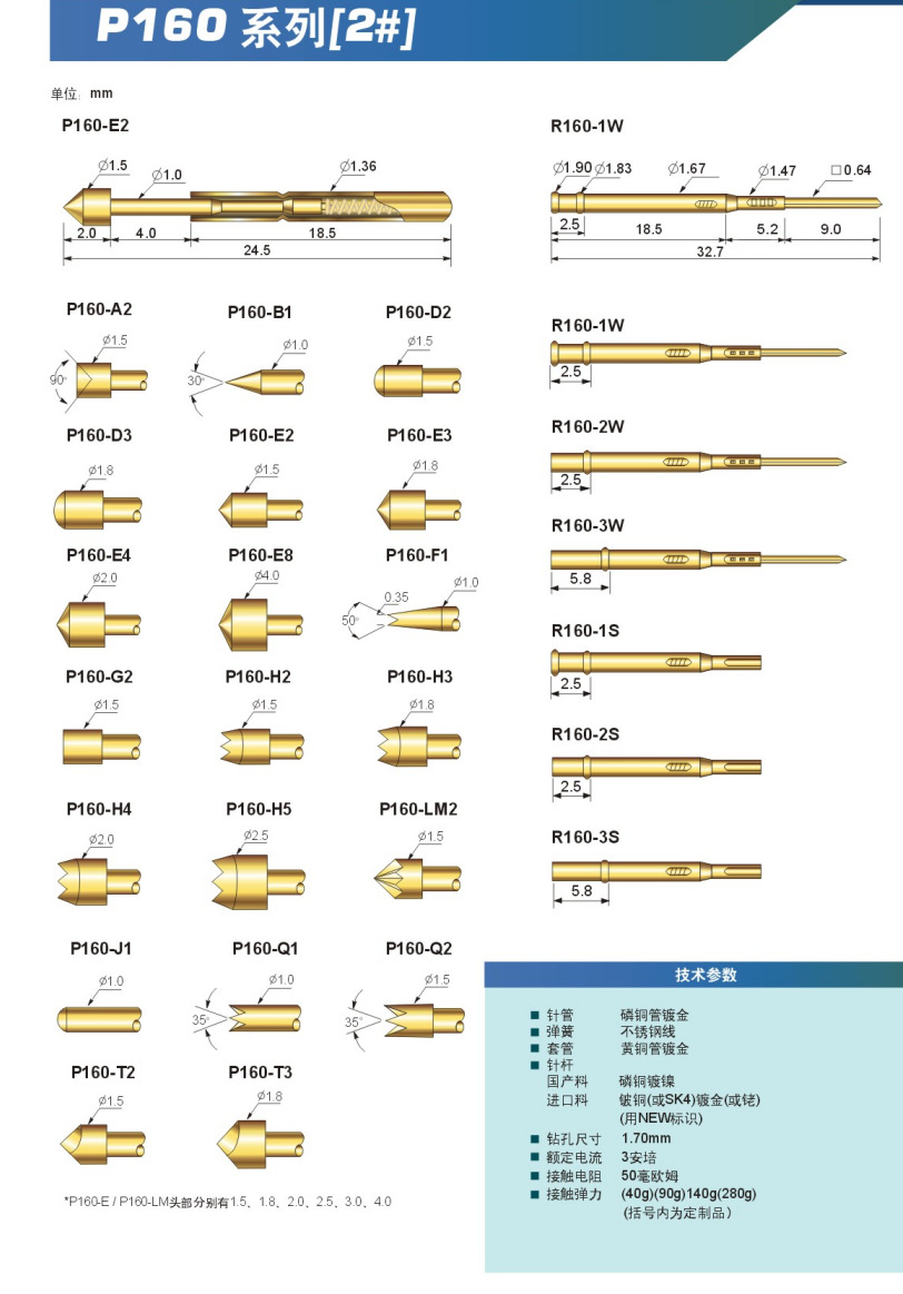测试针P160-B PA160-B 尖头1.36mm直径可伸缩探针弹簧顶针测试针-阿里巴巴