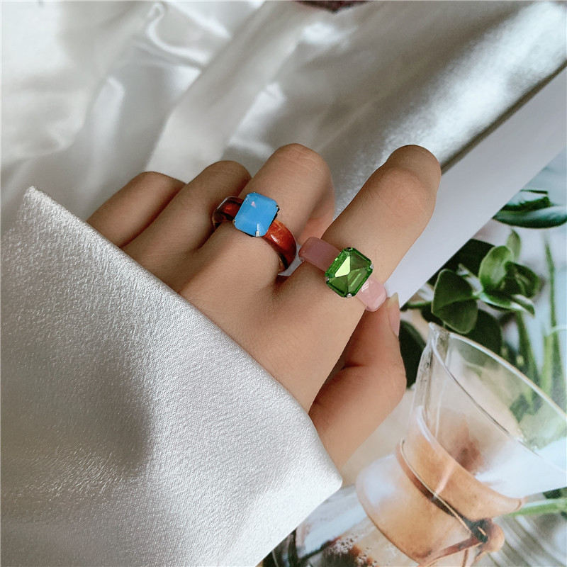 Fashion candy color gem ring transparent jelly texture ring NHYQ256533