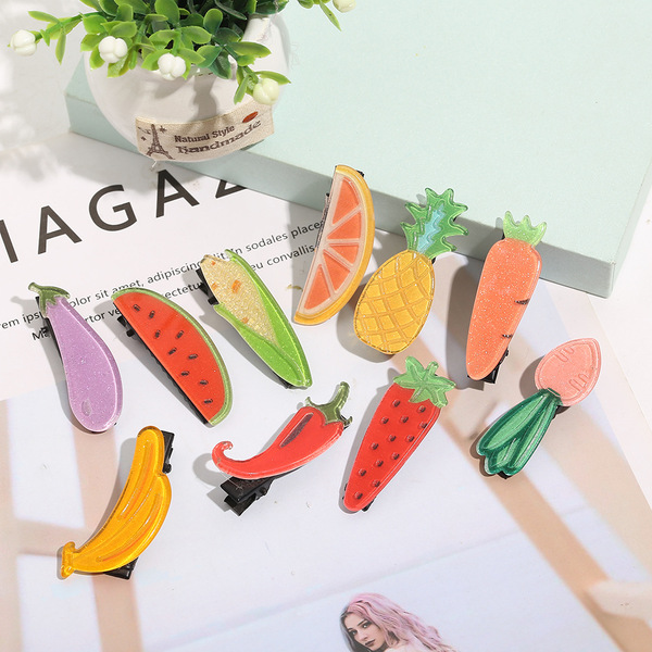 2pcs Children barrette fruits and vegetables clip Barrette strawberry ...