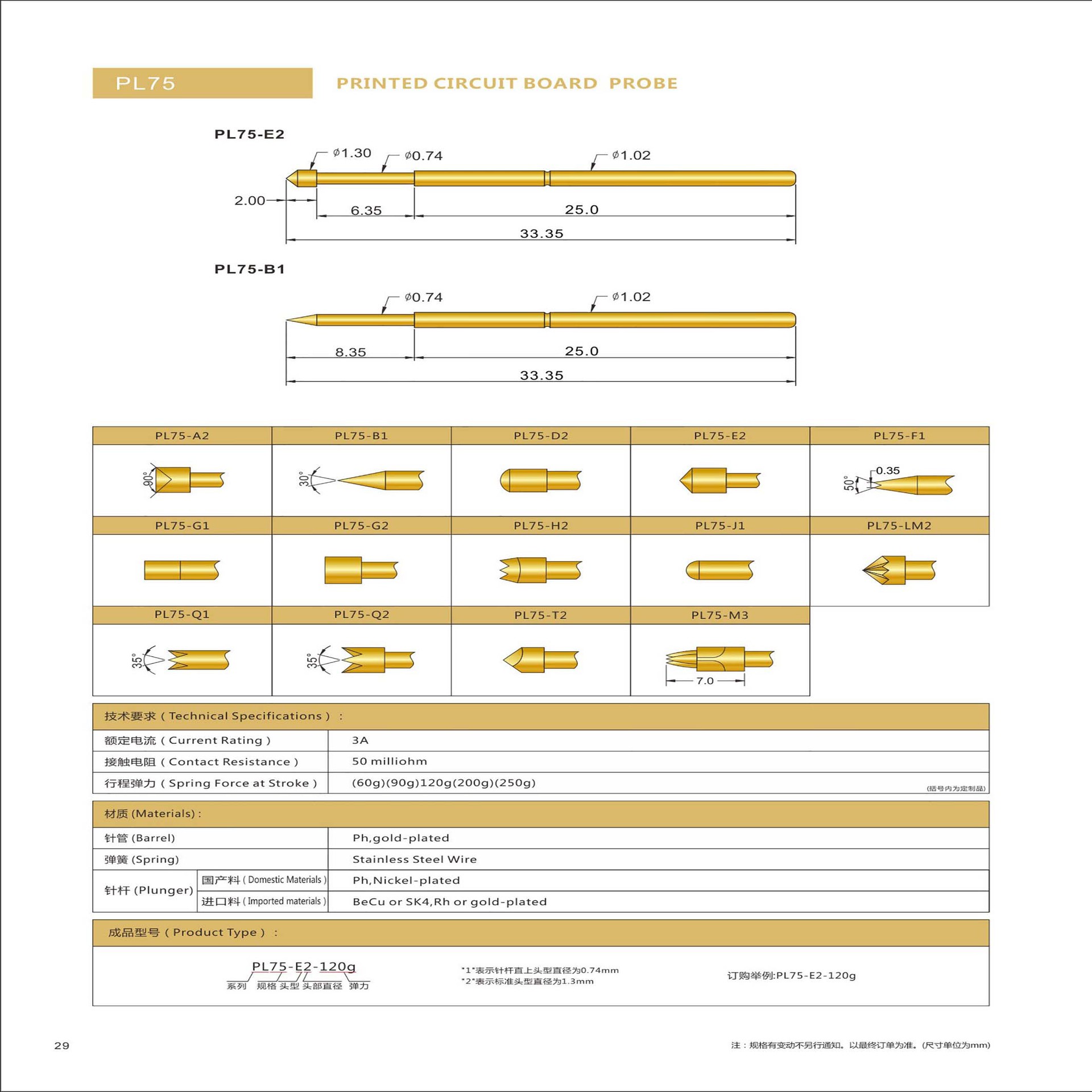 华荣华探针 PL75-系列 测试针A/H/J/LM/Q1/Q2测试顶针 PCB弹簧针-阿里巴巴