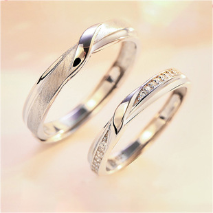 S925纯银情侣戒指一对开口磨砂男女日韩活口素戒冷淡风简约对戒-阿里巴巴