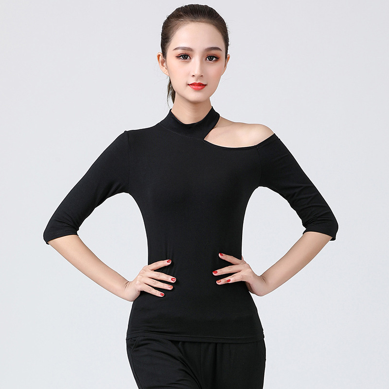 Navy black ballroom Latin dance tops for women girls off-the-shoulder ...