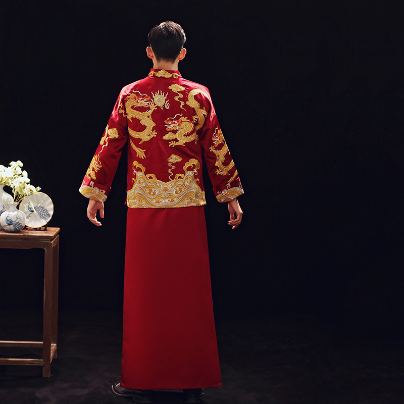 Men's Chinese traditional wedding party wedding dress gold dragon ...