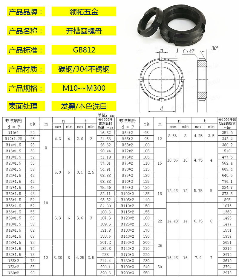 GB812国标圆螺母开槽锁紧螺母止退螺母四槽螺母并帽M10---M300-阿里巴巴