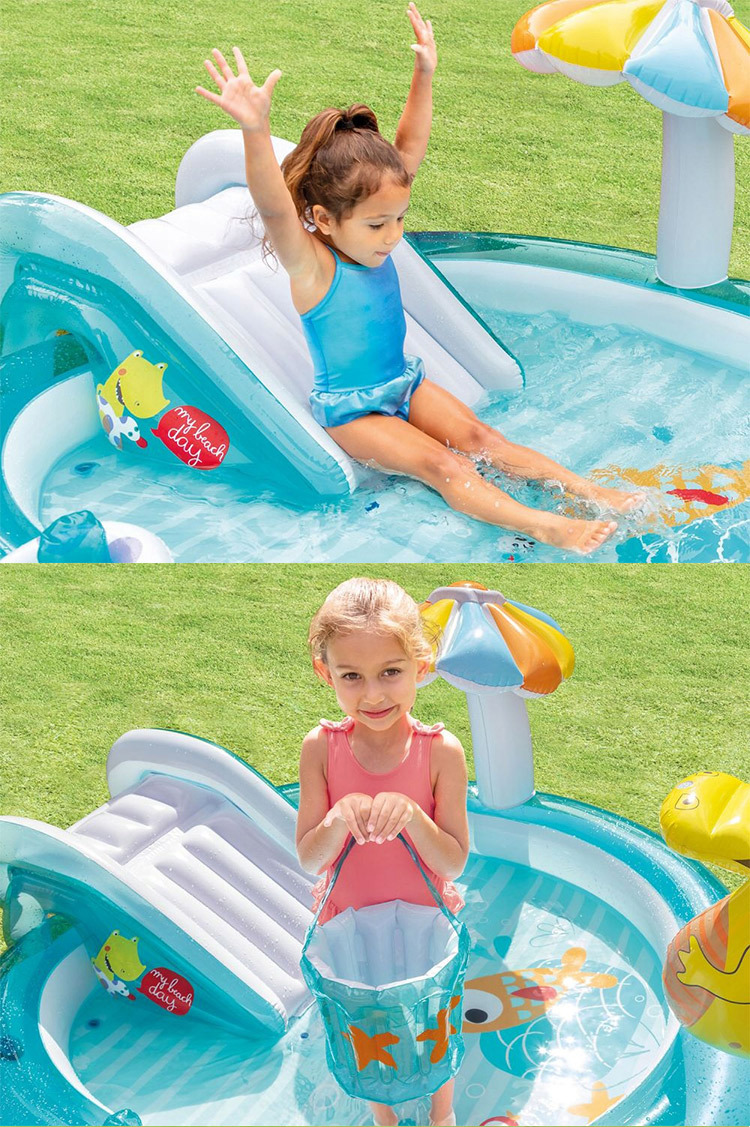 intex 57165儿童戏水池 带滑梯鳄鱼充气泳池爬行池 可喷水捞鱼-阿里巴巴