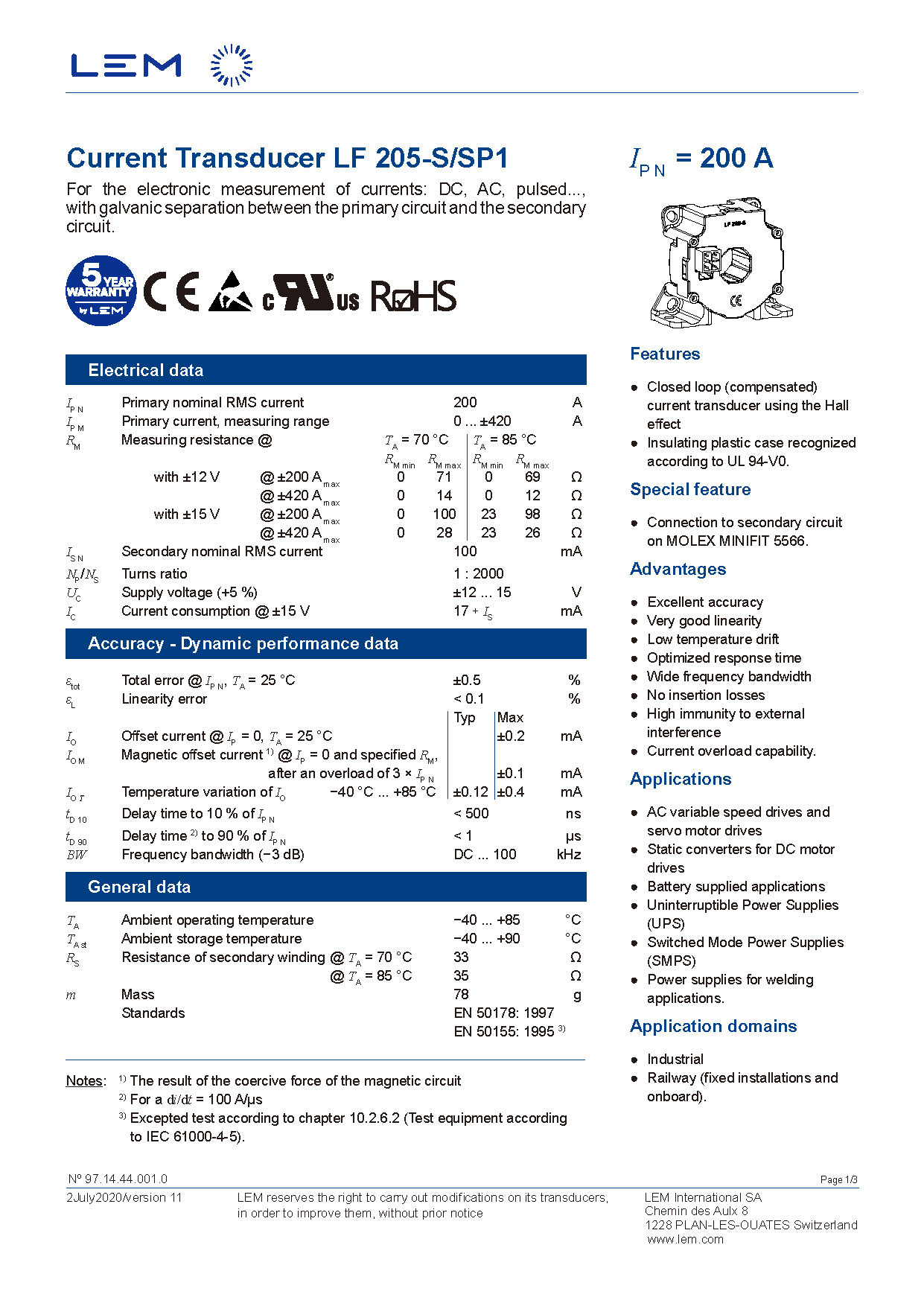 LF205-S/SP1 LEM/莱姆 霍尔电流传感器 互感器 200A汽车 全新原装-阿里巴巴