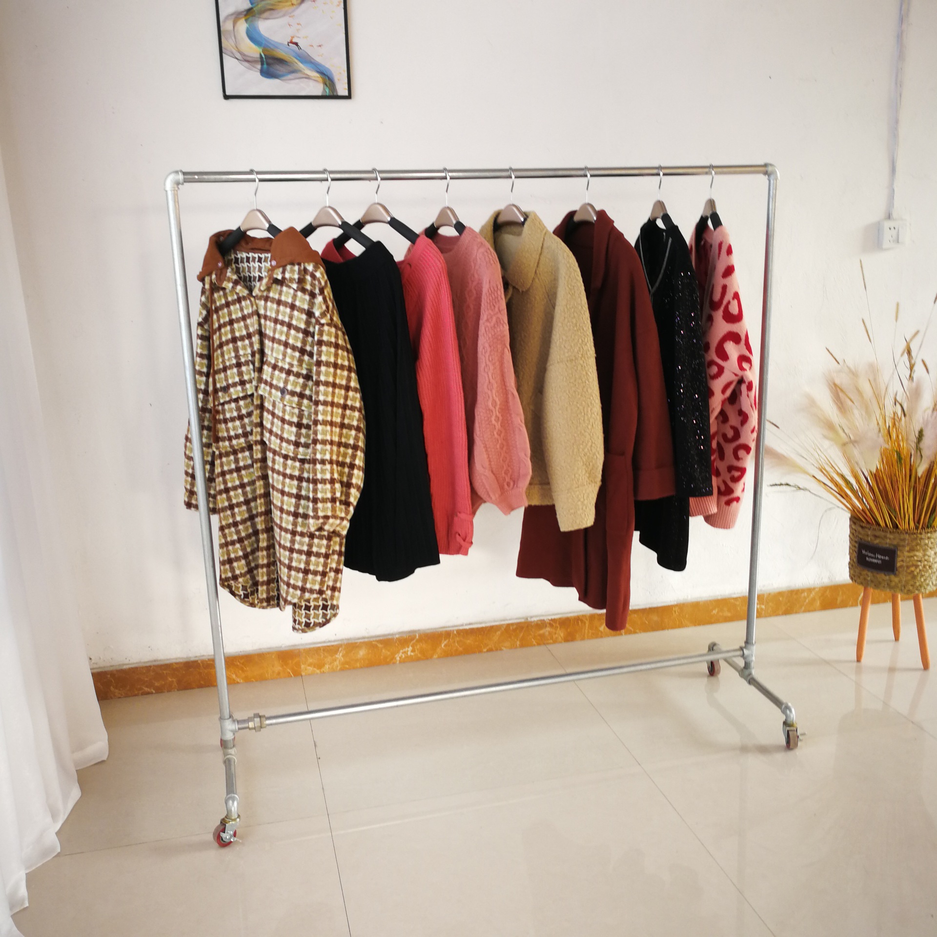 服装展示架男女服装店水管龙门架阳台服装店铁艺挂衣服晾衣架落地-阿里巴巴