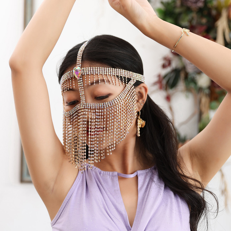 Belly Dance metal diamond chain veil stage nightclub mask Indian dance ...