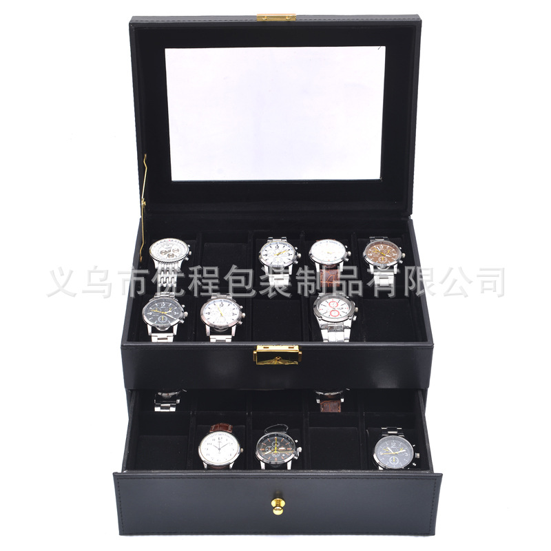 现货批发黑色20位双层手表盒木质手表盒珠宝首饰收纳盒手表盒厂家-阿里巴巴