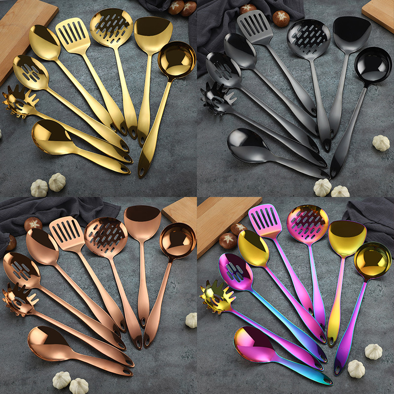 Titanium-Plated Series Stainless Steel Kitchenware Set Cooking Spatula ...