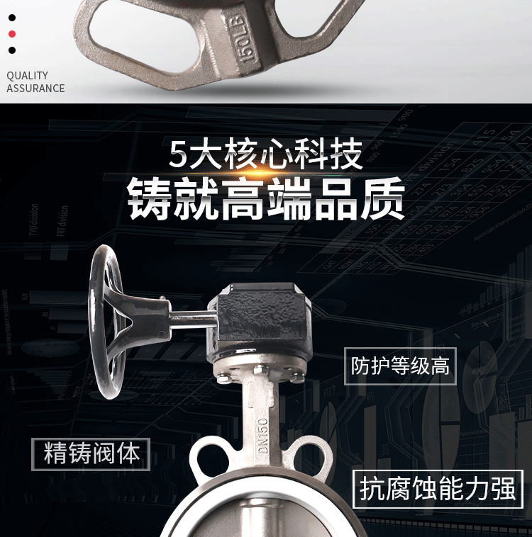 手柄涡轮对夹式四氟不锈钢蝶阀D71F-16P D371F-16P DN50 100 150-阿里巴巴