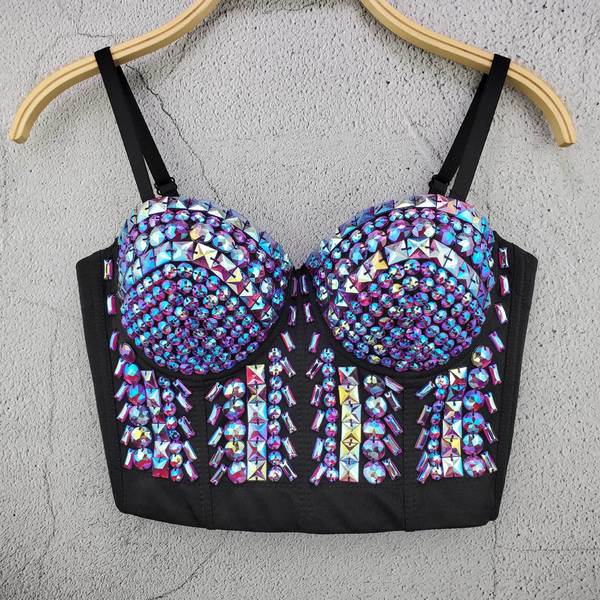 Purple gemstones bling jazz dance bra tops for women nightclub bar ...