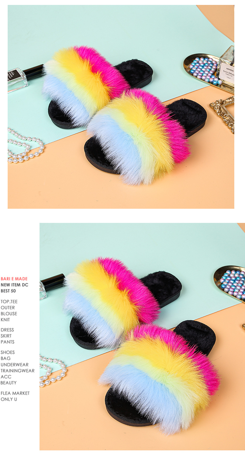 Wholesale autumn new furry fashion outer wear flat-heel color flip ...