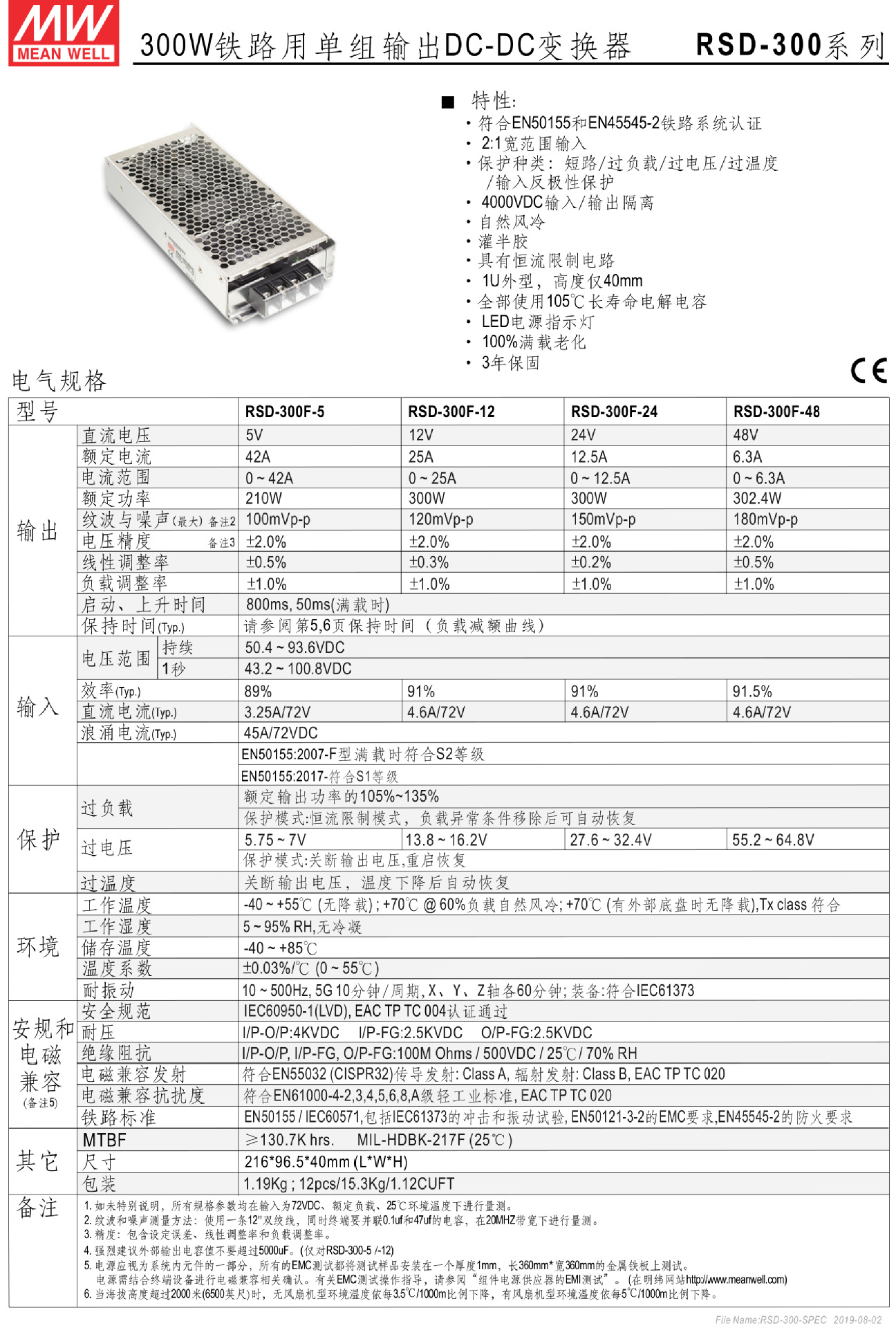 明纬RSD-300B/C/D/E/F-5/12/24/48V封闭型DC-DC铁路用转换器防震-阿里巴巴