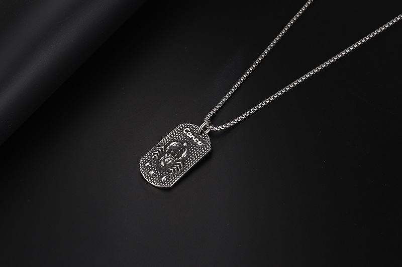 巨蟹座十二星座 复古星座钛钢项链男士个性方牌吊坠嘻哈潮饰SP857-阿里巴巴