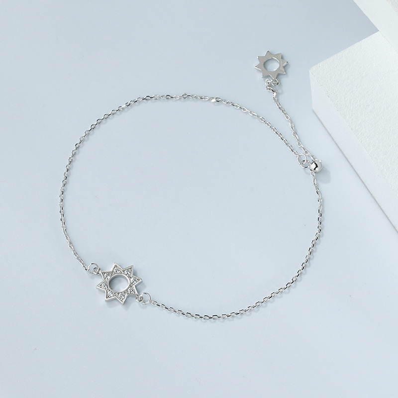 s925 sterling silver hexagram anklet female Diamond delicate hexagonal Korean simple foot ...