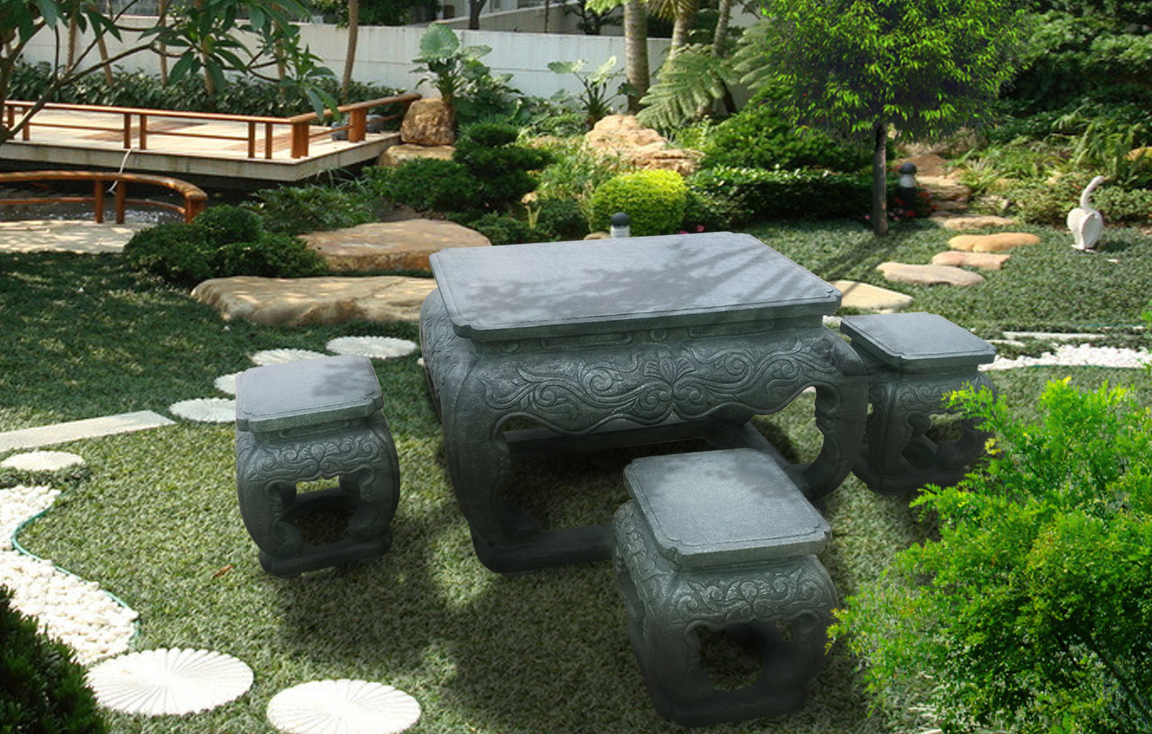 花岗岩石雕方桌 庭院休闲石桌椅 石头圆桌 天然大理石桌椅-阿里巴巴