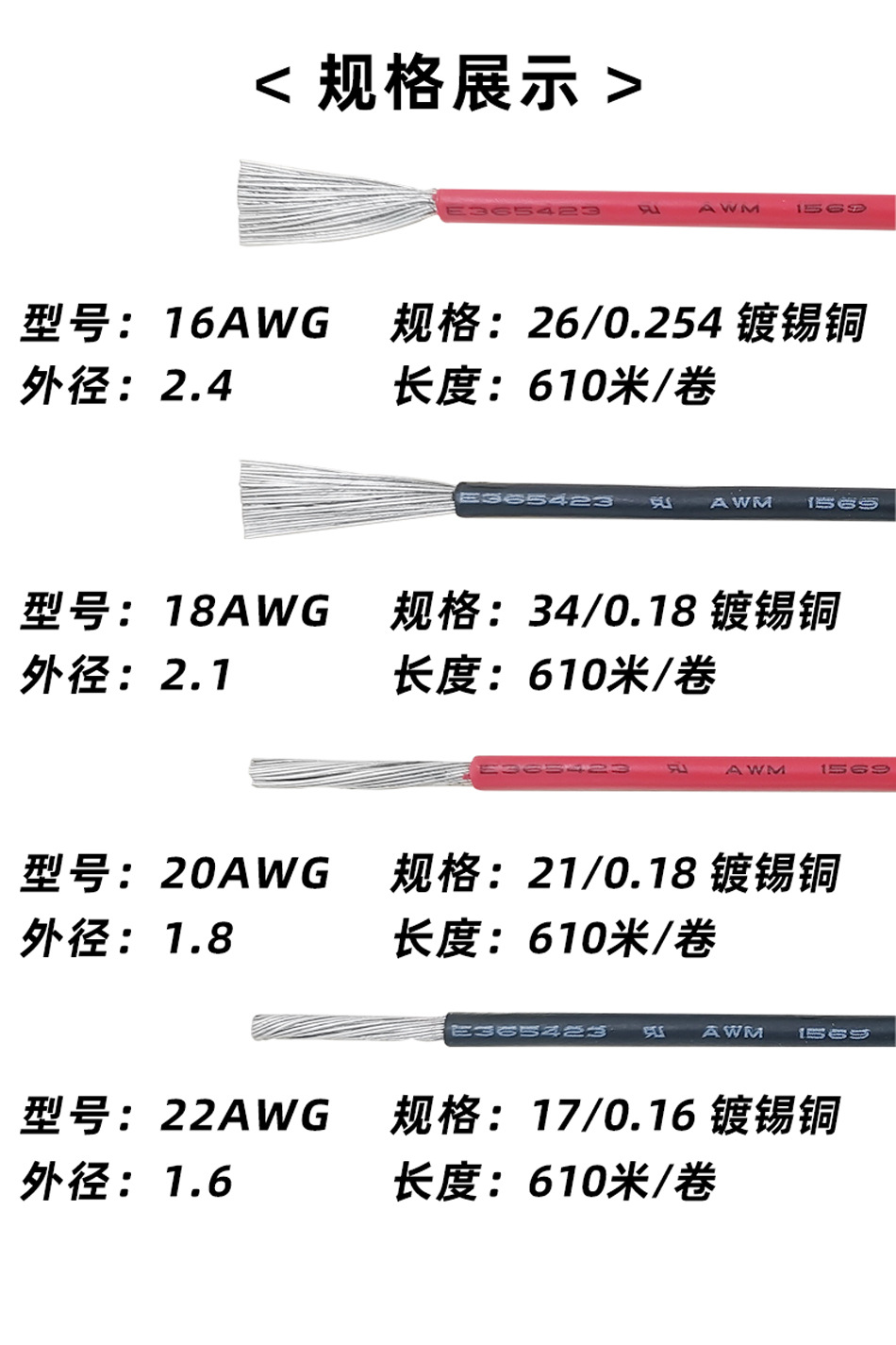 UL1569-16/18/20/22AWG号绝缘电子导线 耐高温灯具照明美标电源线-阿里巴巴