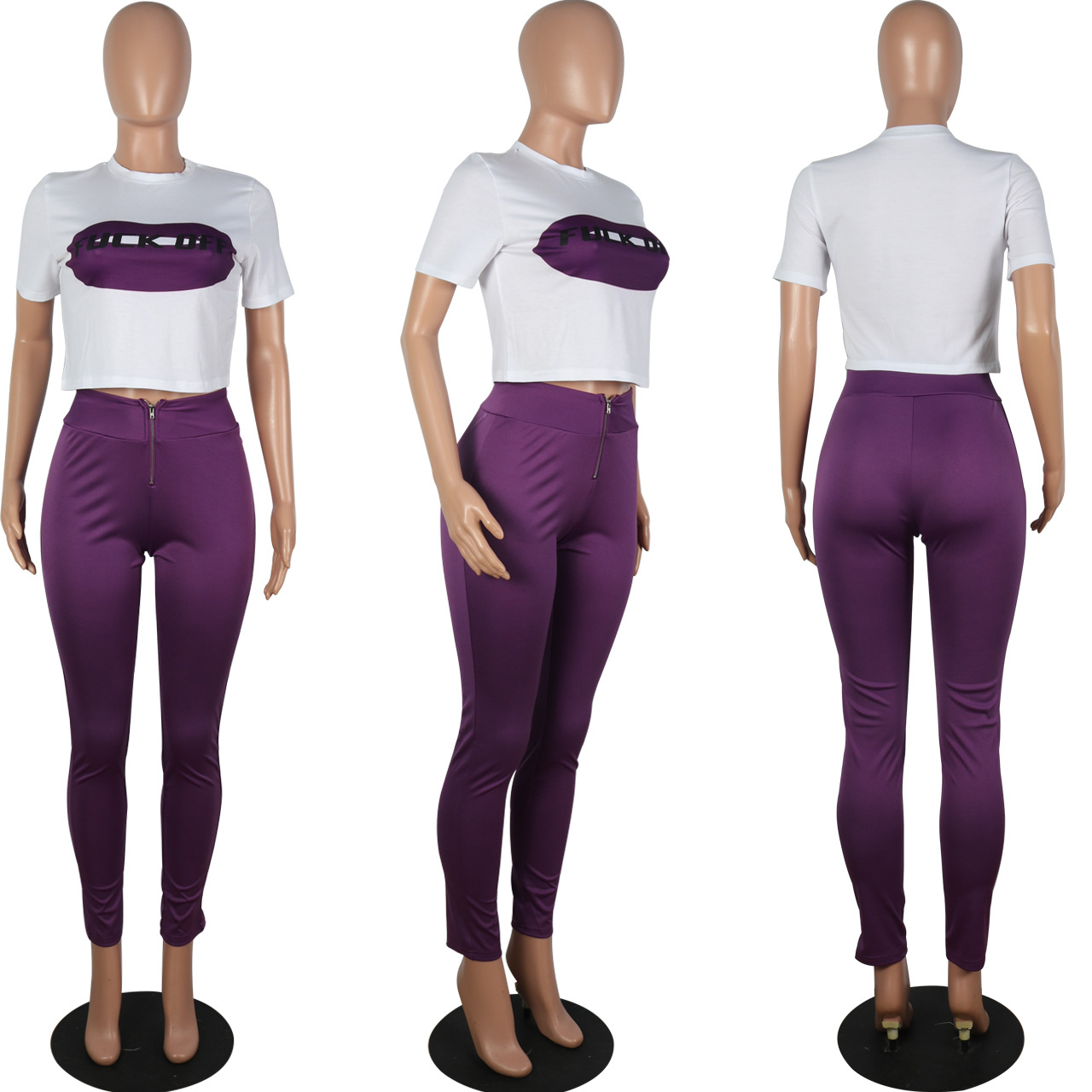 M1069 跨境精品 亚马逊独立站爆款 欧美休闲嘴唇字母印花两件套装-阿里巴巴