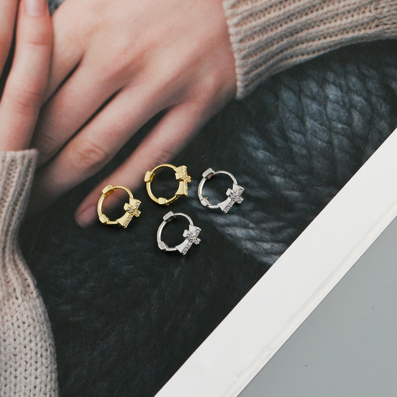 EH1208 欧美十字形耳环个性时尚镶钻S925纯银圆圈形耳扣耳饰-阿里巴巴