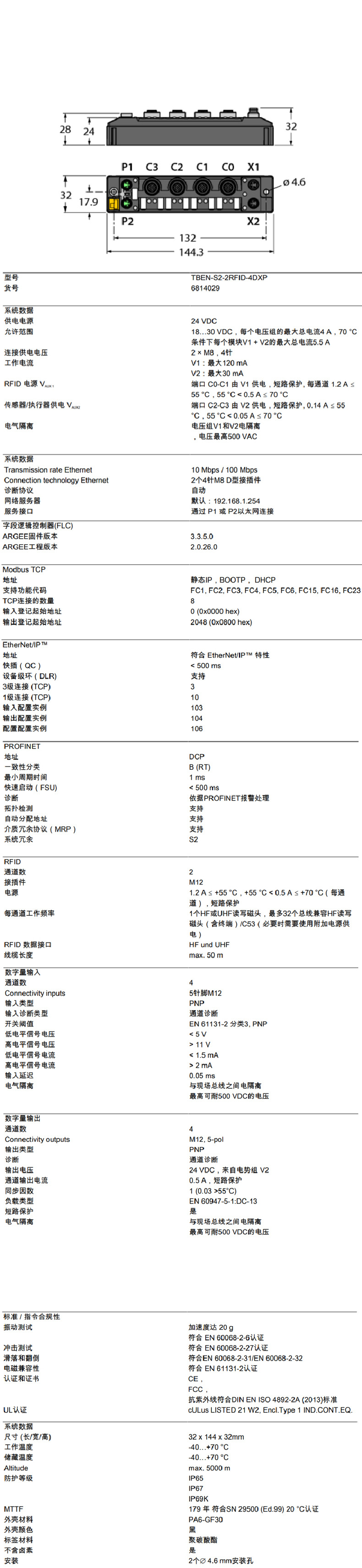 全新图尔克TBEN-S2-2RFID/2COM-4DXP以太网协议RFID模块6814029-阿里巴巴