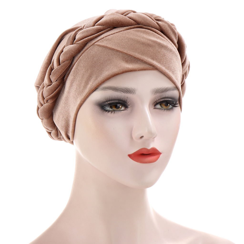 Wholesale multicolor korean velvet single braid turban hat - Nihaojewelry