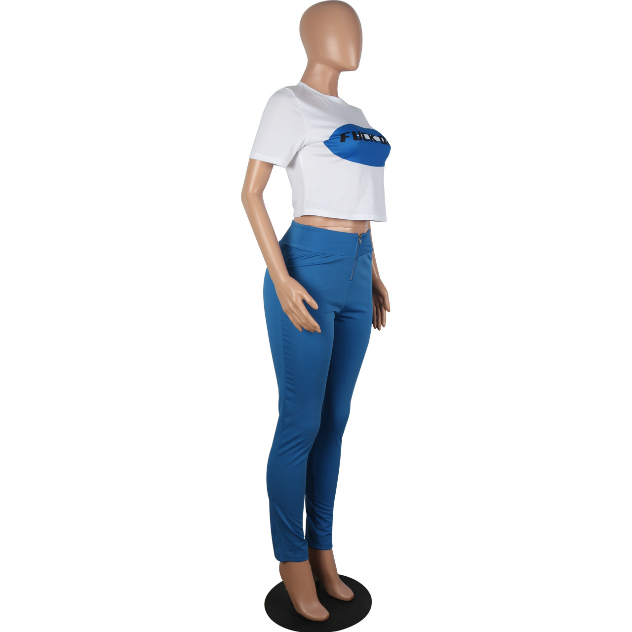 M1069 跨境精品 亚马逊独立站爆款 欧美休闲嘴唇字母印花两件套装-阿里巴巴