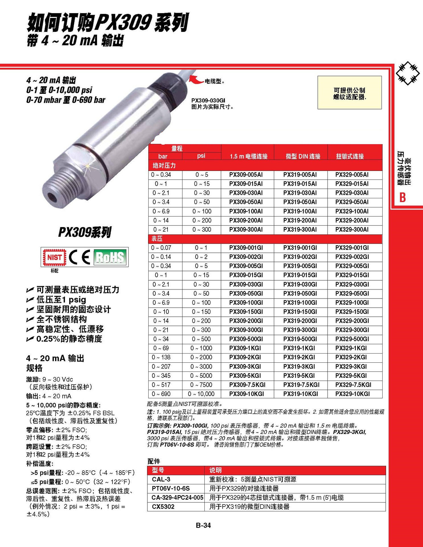 PX309/319/329/359-001G/V/5V/I/10V压力传感器 美国全不锈钢表压-阿里巴巴