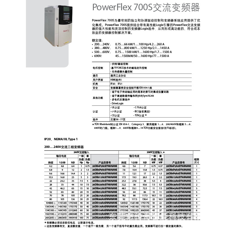 20DC022A0EYNANANE 罗克韦尔 AB Power Flex 700S系列 全新 质保-阿里巴巴