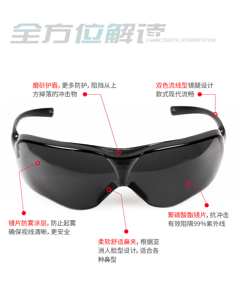 3M正品10435 眼部防护灰色镜片防雾中国款轻便护目镜聚碳酸酯镜片-阿里巴巴