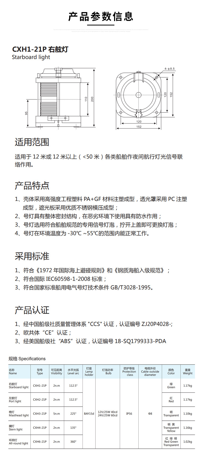 船用单层全塑航行信号灯CXH1-21P 右舷航行信号灯 现货供应-阿里巴巴
