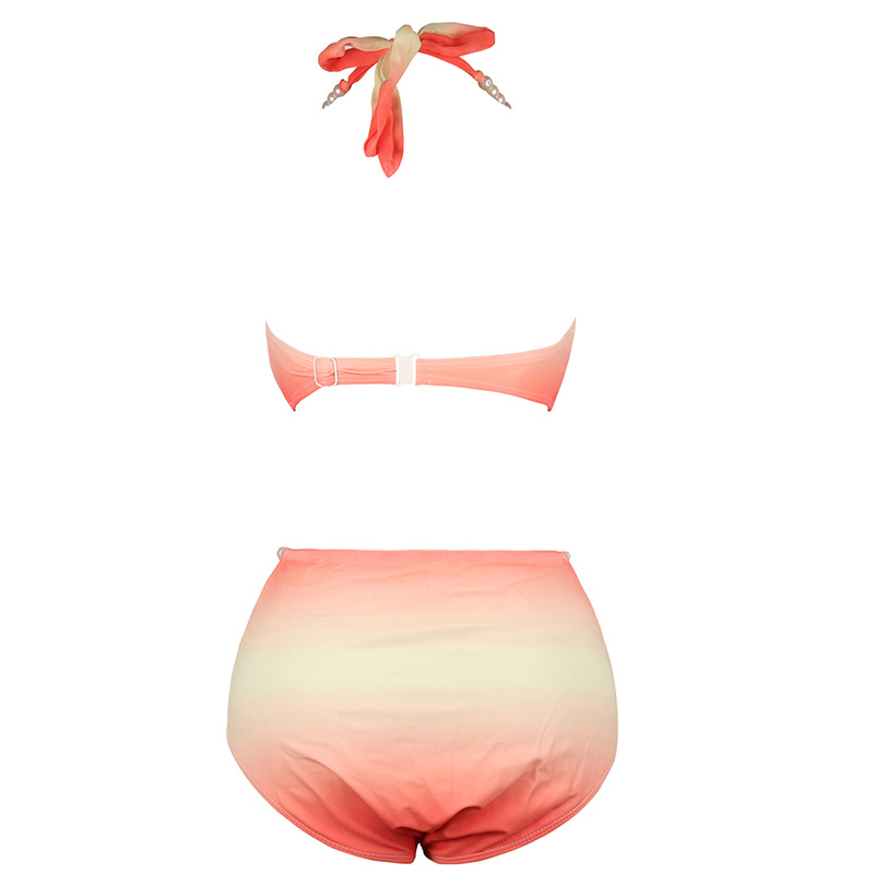 Trisass 2020新款欧美外贸比基尼女泳衣贝壳桔色渐变色分体高腰裤-阿里巴巴