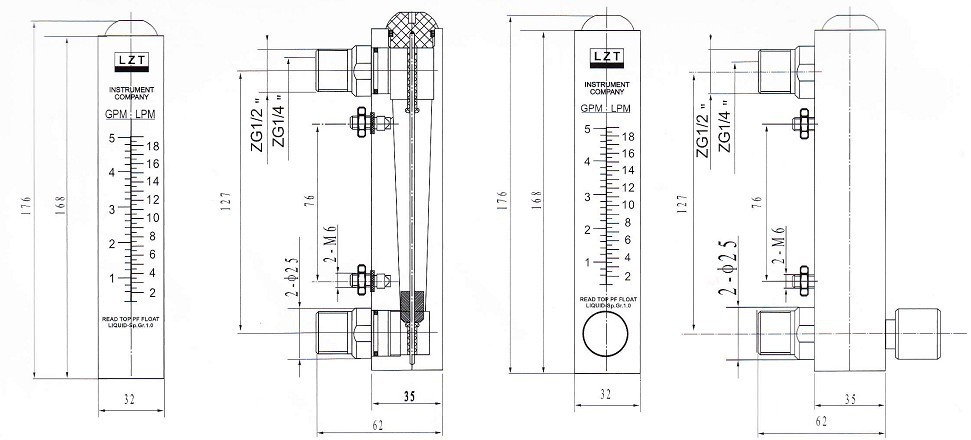 0.5-5GPM面板式仪表流量计液体水1～11LPM带阀气体浮子LZT-15T-阿里巴巴