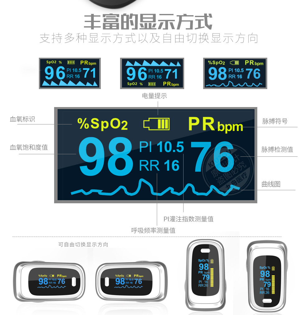 指夹血氧仪 手指脉搏血氧饱和度监测仪 呼吸频率睡眠监护oximeter-阿里巴巴