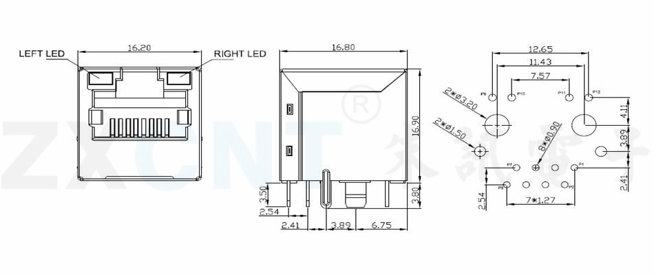 RJ45以太网变压器接口ZXCNT百兆带灯立式兼容74990101210插座-阿里巴巴