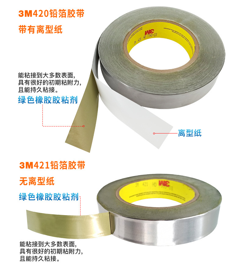 正品3M420铅箔胶带421导电导热铅箔胶布辐射屏蔽电镀遮蔽胶带-阿里巴巴