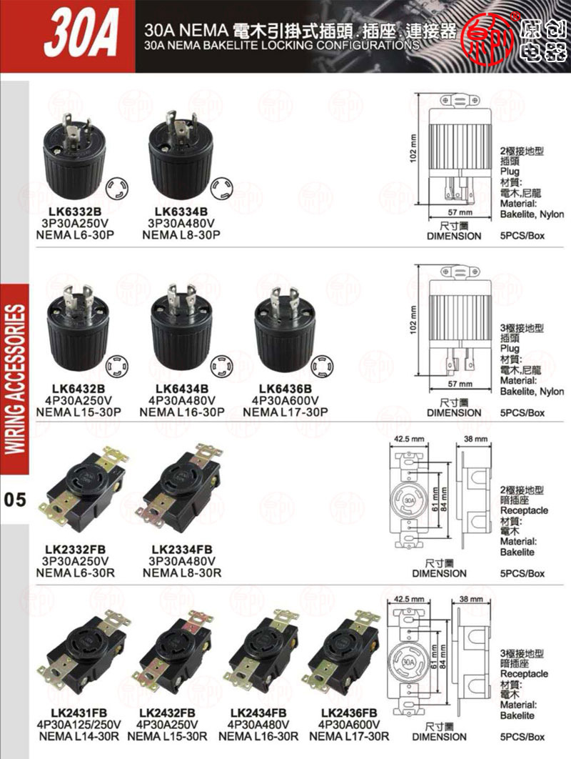NEMA 5-15P 125V15A 美标工业电源插头 LK7515P防触电-阿里巴巴