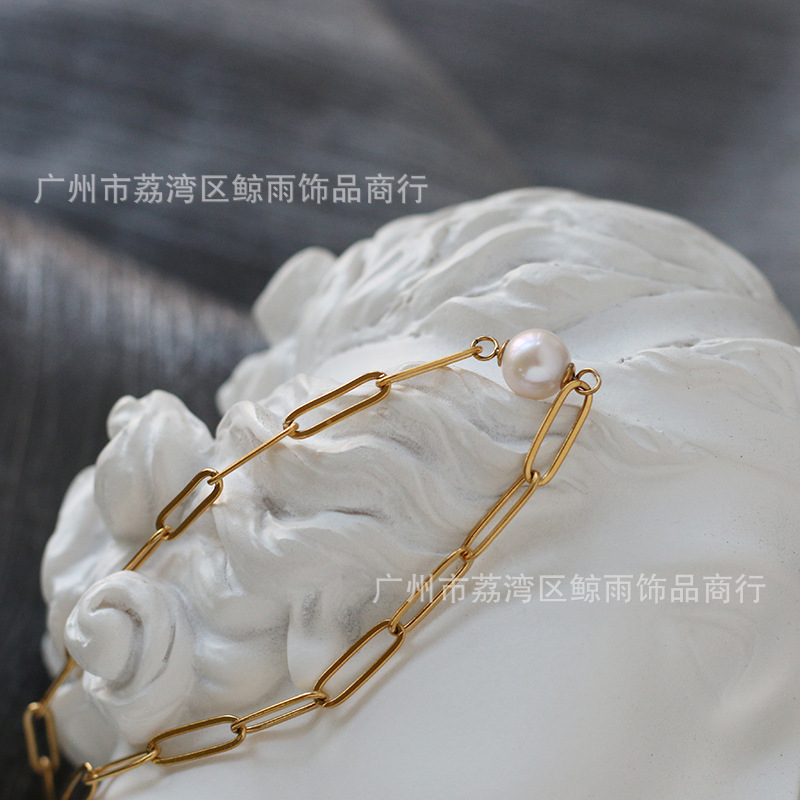 XL391 一颗淡水珍珠圆形珍珠项链锁骨链叠戴百搭礼物 钛钢镀18K金-阿里巴巴