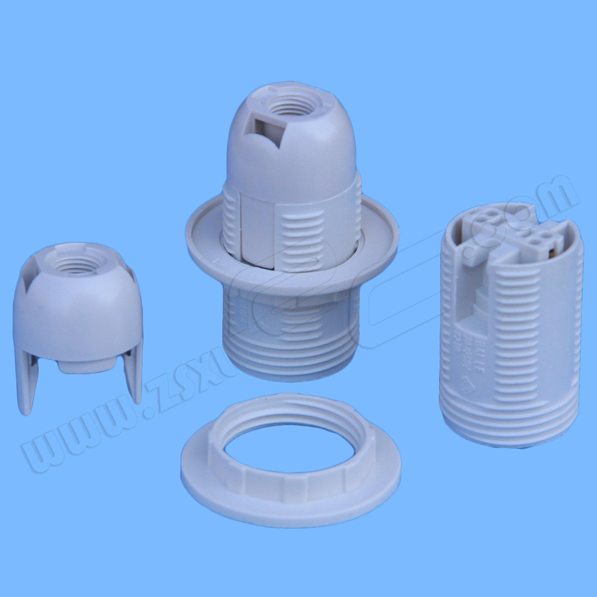 E14卡入式光身全牙半牙附外环塑料灯头灯座 VDE CE SAA-阿里巴巴