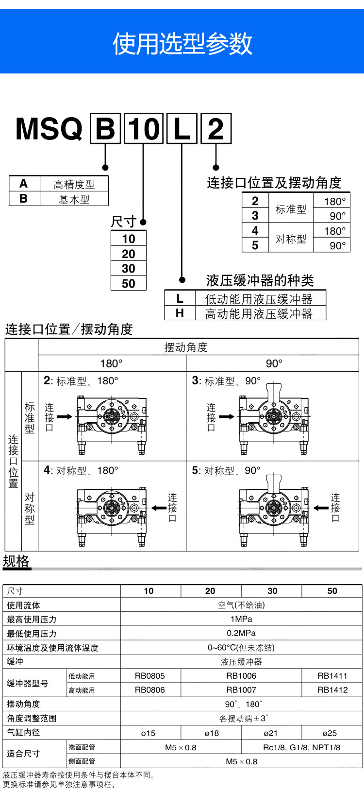 HRQ摆动旋转气缸MSQB-10A/20A/30A/50-A-R带缓冲型90° 180度可调-阿里巴巴