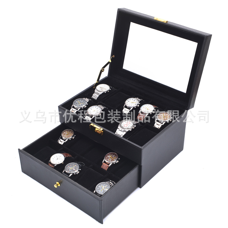 现货批发黑色20位双层手表盒木质手表盒珠宝首饰收纳盒手表盒厂家-阿里巴巴