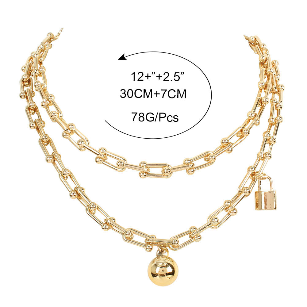 alloy lockshaped ball pendant doublelayer bamboo chain necklace NHCT295321