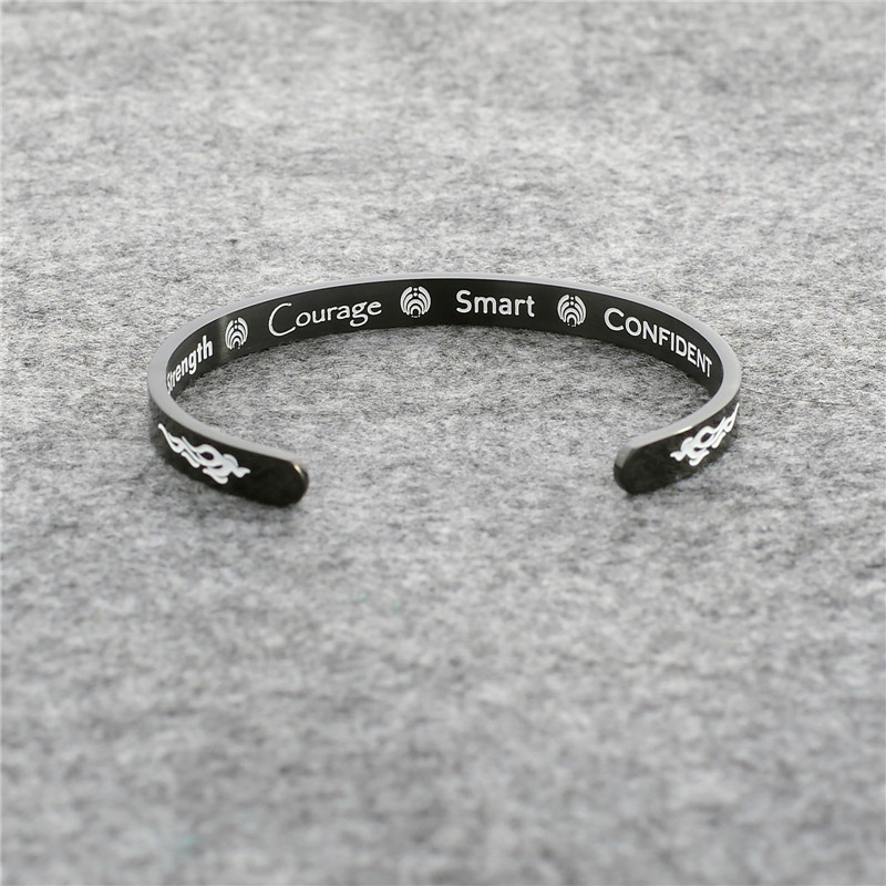 LOFTILY新款钛钢火焰平面手镯刻字StrengthCourageSmart C形手镯-阿里巴巴